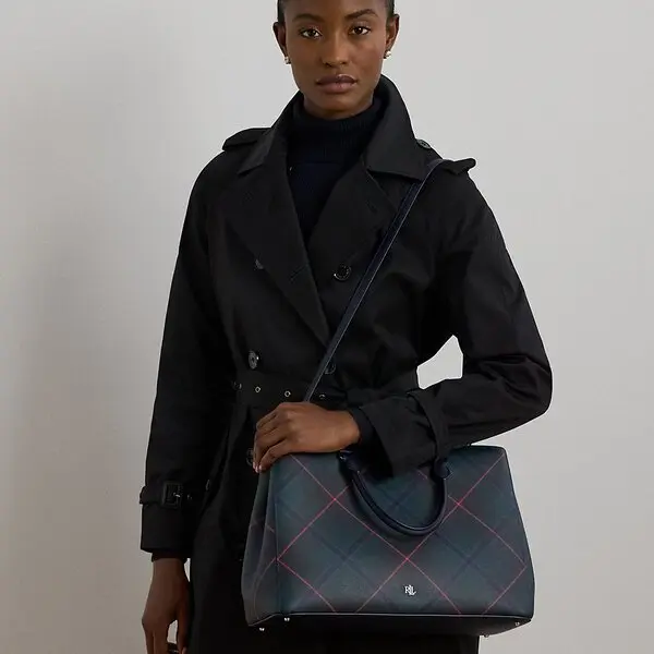 Ralph Lauren Plaid Leather Satchel