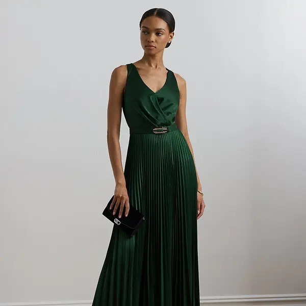Ralph Lauren Belted Charmeuse Gown In Isle Green 24% Off