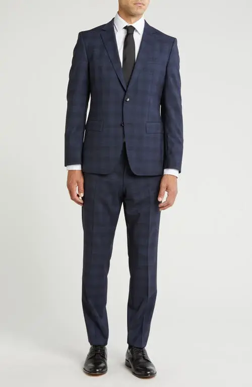 BOSS Huge Plaid Virgin Wool Suit - Navy