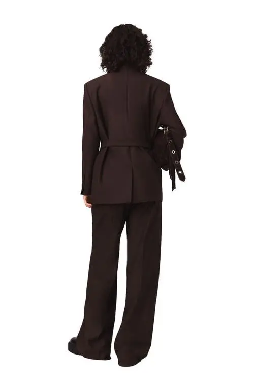 Maje Belted Suit Jacket - Brown