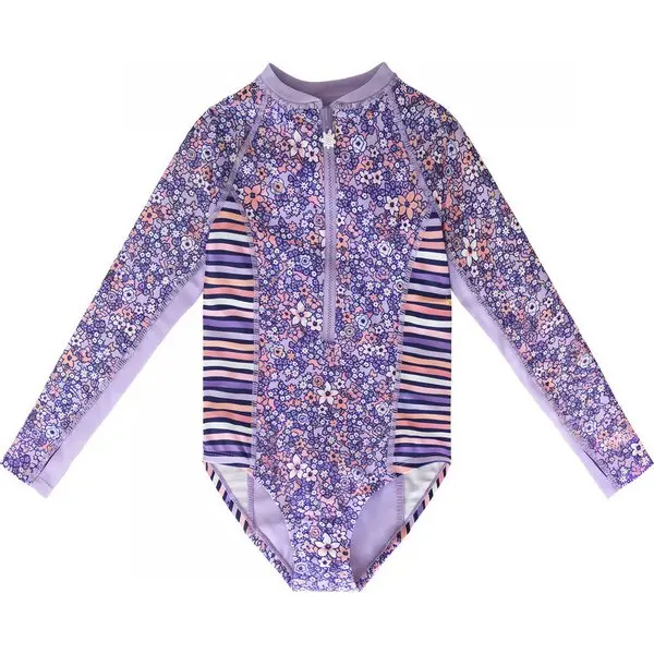 UV SKINZ Long Sleeve Half Zip Surf Suit - Lavender Fields