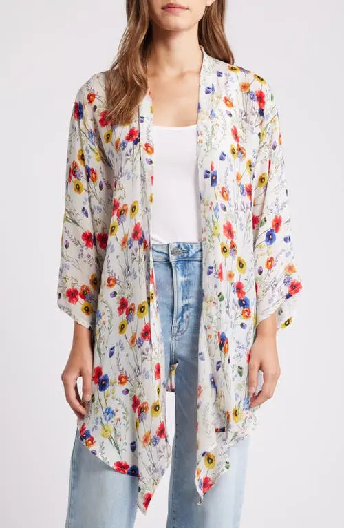 APNY Floral Print Open-front Jacket - White Multi