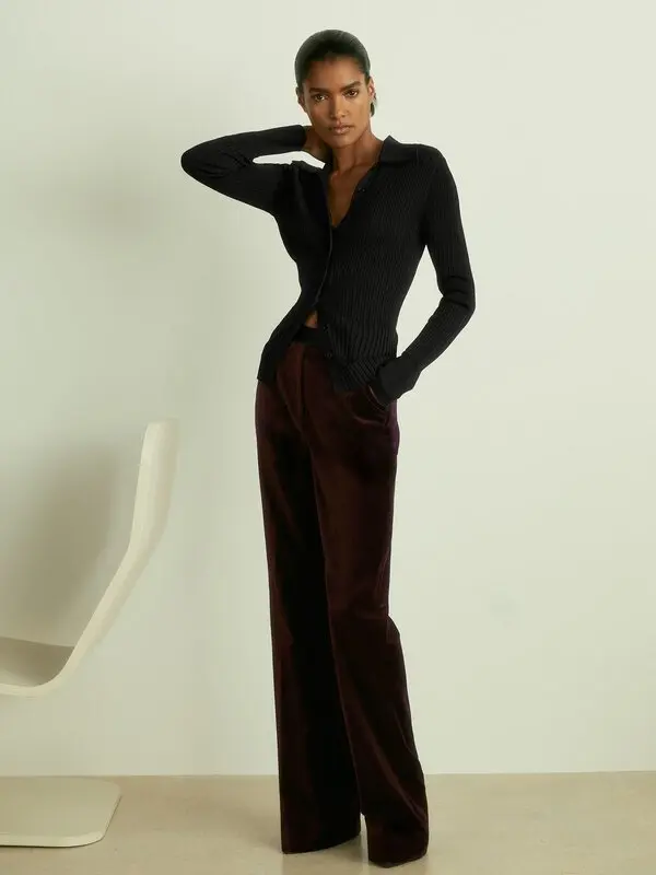 REISS Yasmin Cotton-velvet Flared Trousers