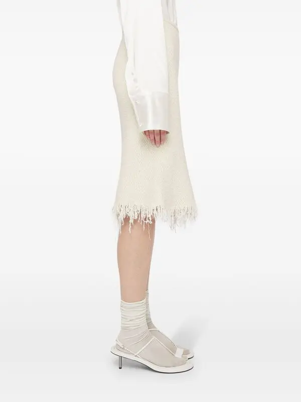 JIL SANDER A-line Frayed Detail Skirt - White