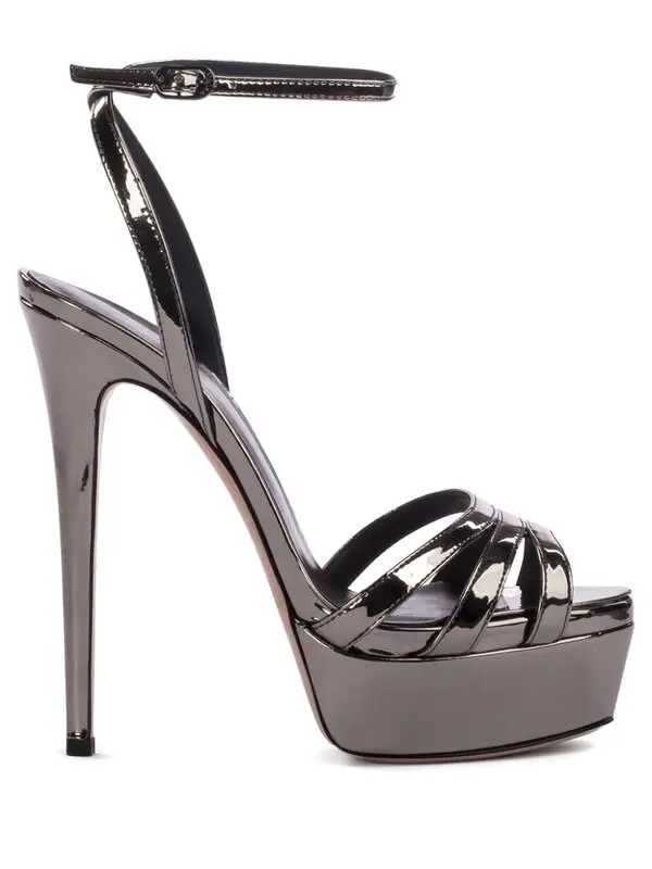 LE SILLA Lola 140mm Leather Platform Sandals - Silver
