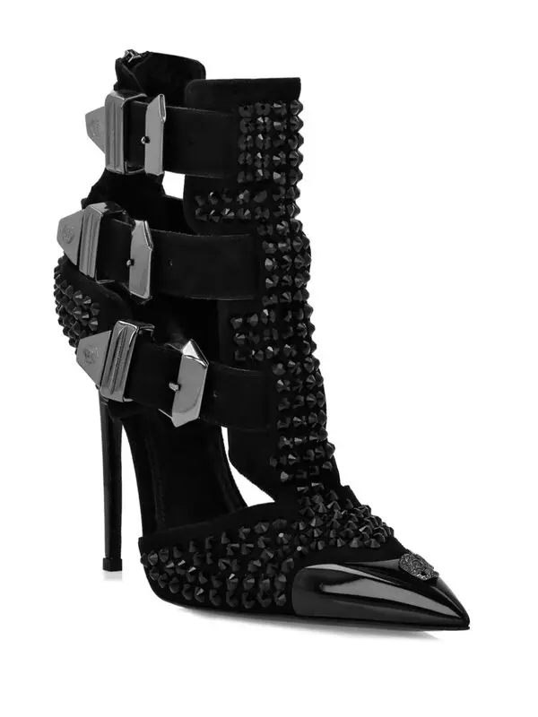 Philipp Plein Suede Skull Embellished Stiletto Sandals - Black
