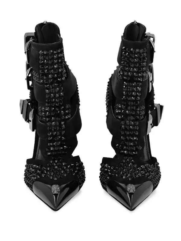 Philipp Plein Suede Skull Embellished Stiletto Sandals - Black