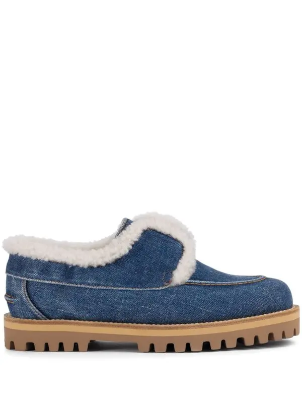 LE SILLA Shearling-trim Denim Loafers - Blue