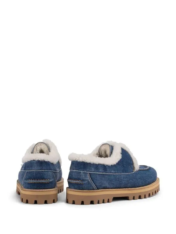 LE SILLA Shearling-trim Denim Loafers - Blue
