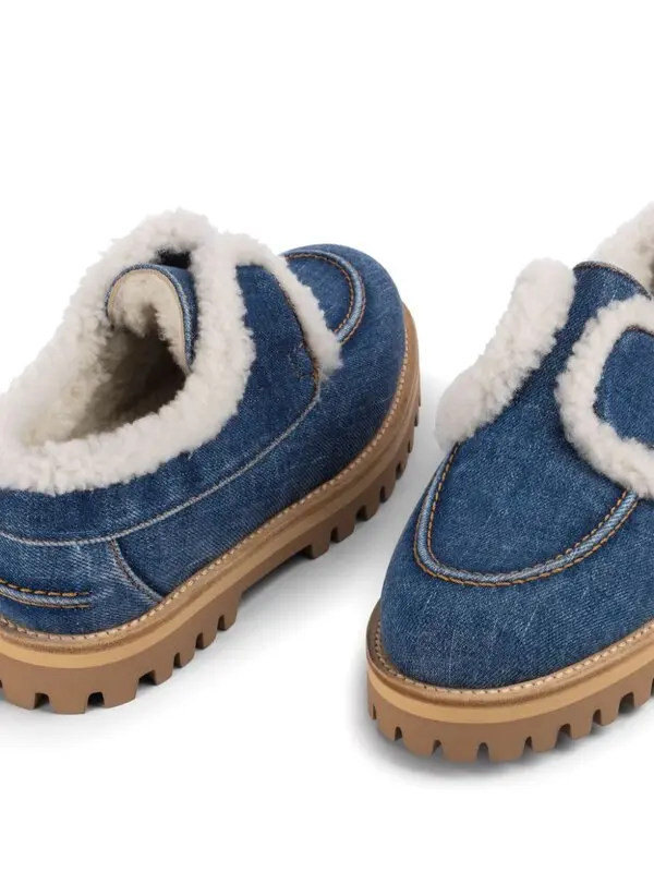 LE SILLA Shearling-trim Denim Loafers - Blue