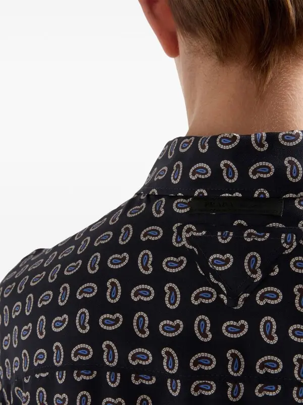Prada Printed Twill Silk Shirt - Blue | Editorialist