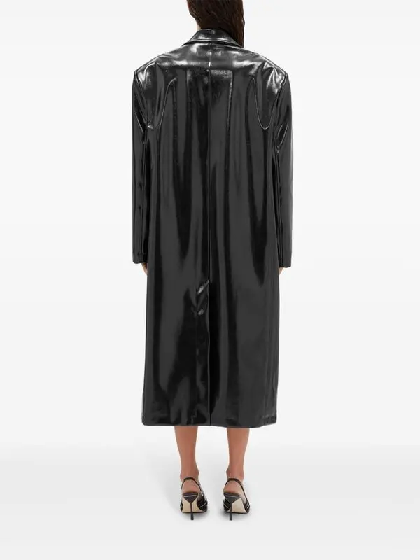 MSGM Faux-leather Single-breasted Coat - Black