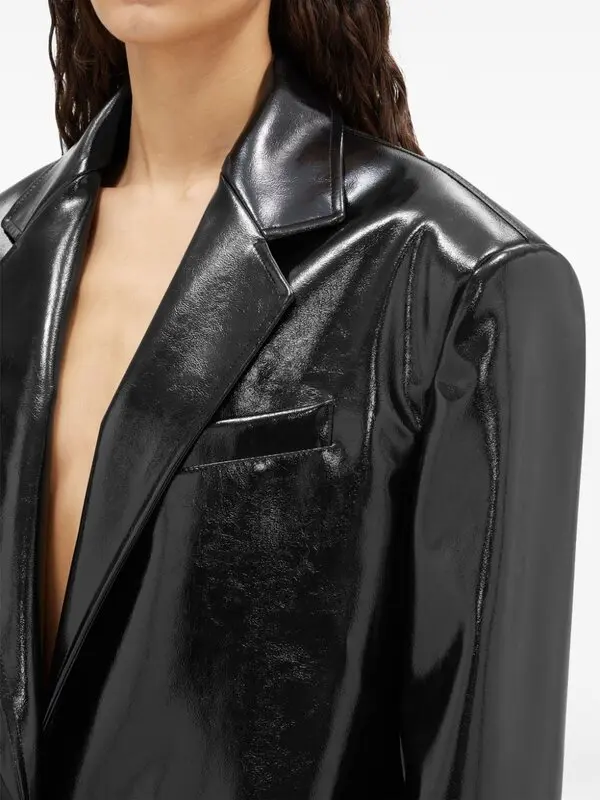 MSGM Faux-leather Single-breasted Coat - Black