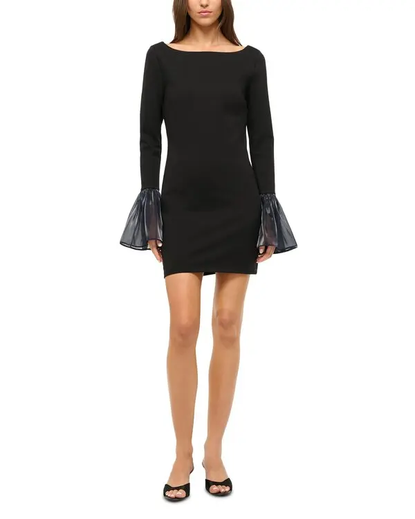 staud hawthorne bell sleeve maxi dress Hawthorne taffeta-trimmed maxi dress in black - Staud
