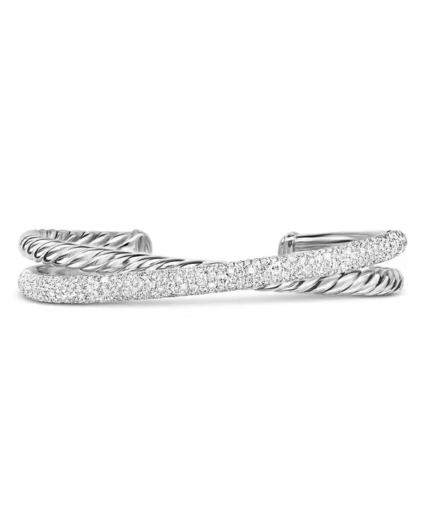 David Yurman Crossover Cuff Bracelet With Diamonds - Silver