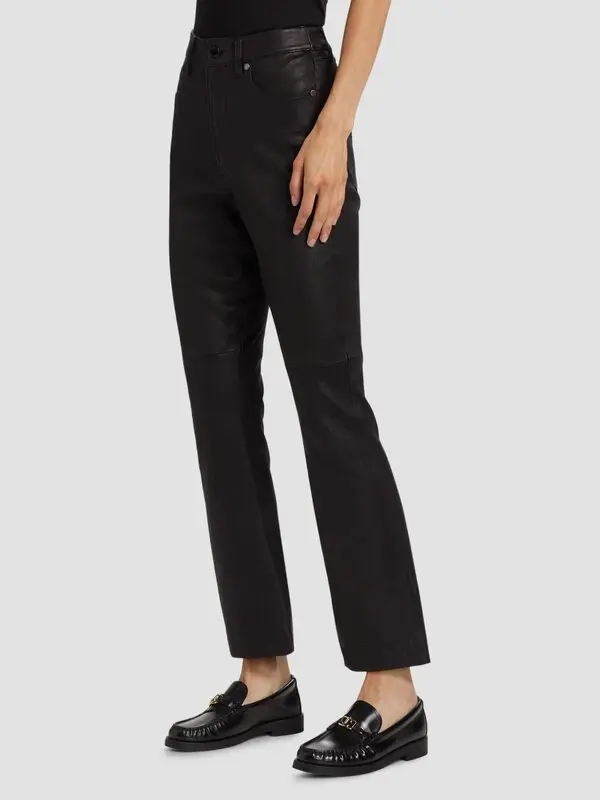 Veronica Beard Carson Leather High-rise Ankle Flare Pants