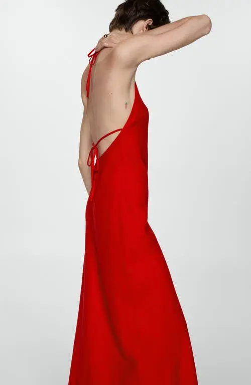 Mango Halter Linen Blend Maxi Dress