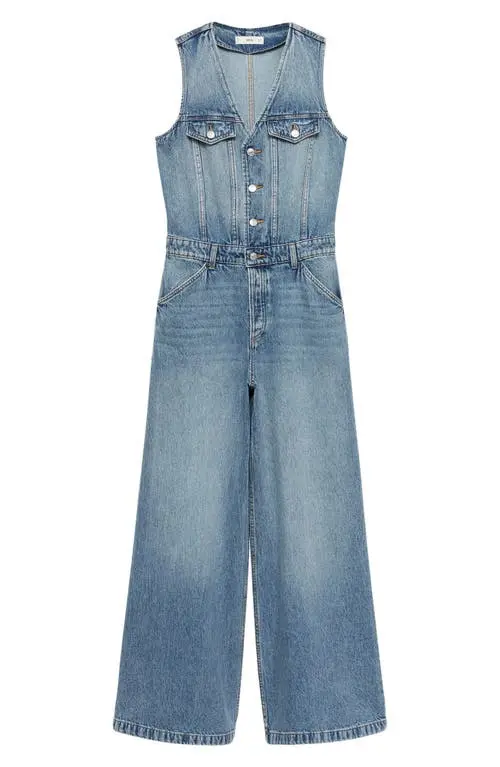 Mango Sleeveless Wide Leg Denim Jumpsuit - Medium Blue
