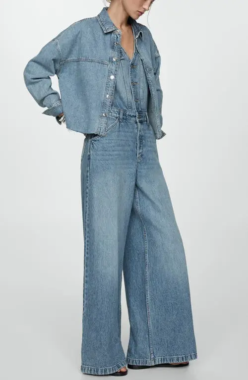 Mango Sleeveless Wide Leg Denim Jumpsuit