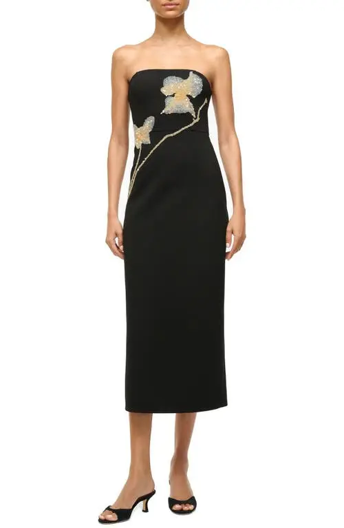 Staud Strapless Floral Beaded Cocktail Dress - Botanical Shadows