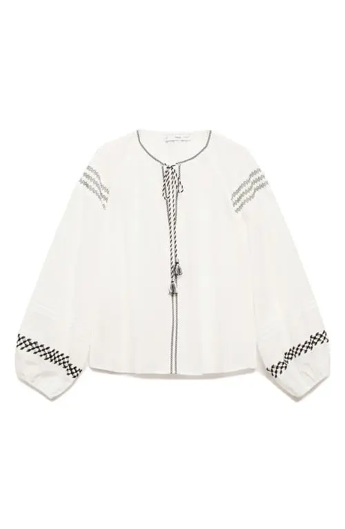 Mango Embroidered Cotton Peasant Top
