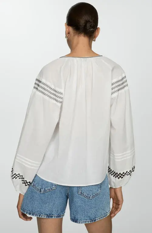 Mango Embroidered Cotton Peasant Top