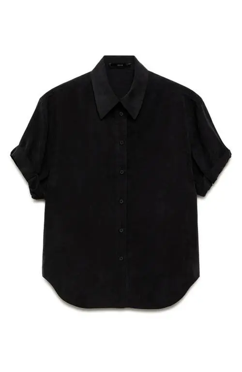 Mango Solid Cupro Blend Button-up Shirt - Black