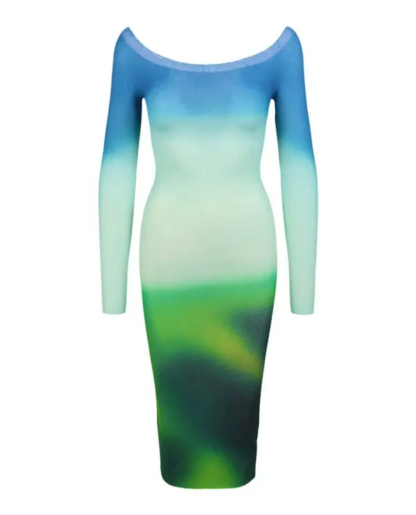 Off-White Blurred Seamless Knit Dress - Multicolor