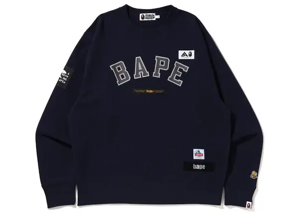 BAPE Label Relaxed Fit Crewneck Sweatshirt - Navy Blue