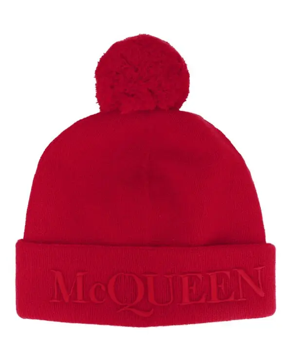 Alexander McQueen Wool Cashmere Embroidered Pompom Beanie Wool beanie Alexander McQueen Black size L International in  main image 2