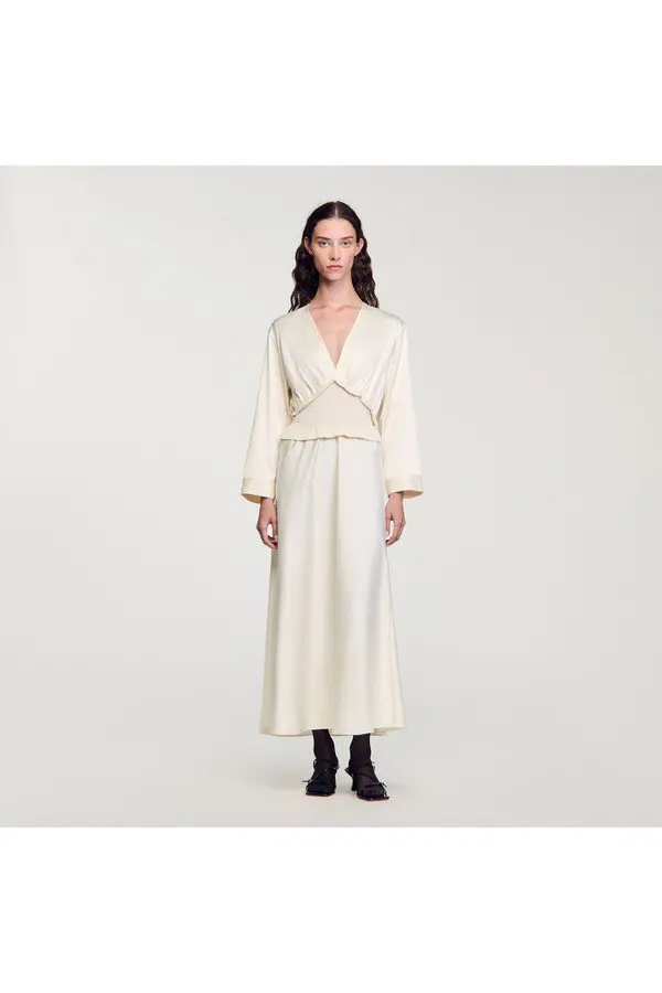 sandro draped satin effect dress Draped Satin-Effect Dress by Sandro at THE MILE