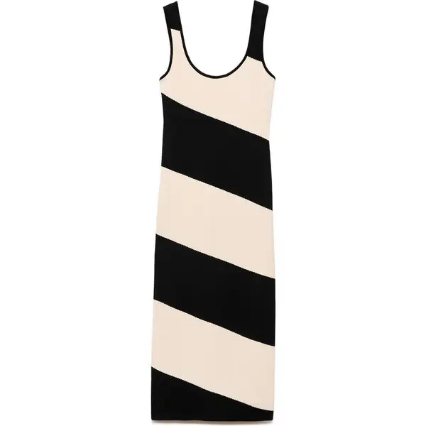 Mango Stripe Knit Midi Dress In Black - 60% Off | Editorialist