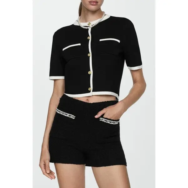 Mango Contrast Trim Short Sleeve Cardigan