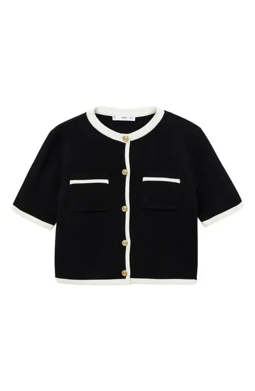 Mango Contrast Trim Short Sleeve Cardigan
