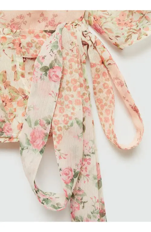 Mango Floral Flutter Sleeve Wrap Top