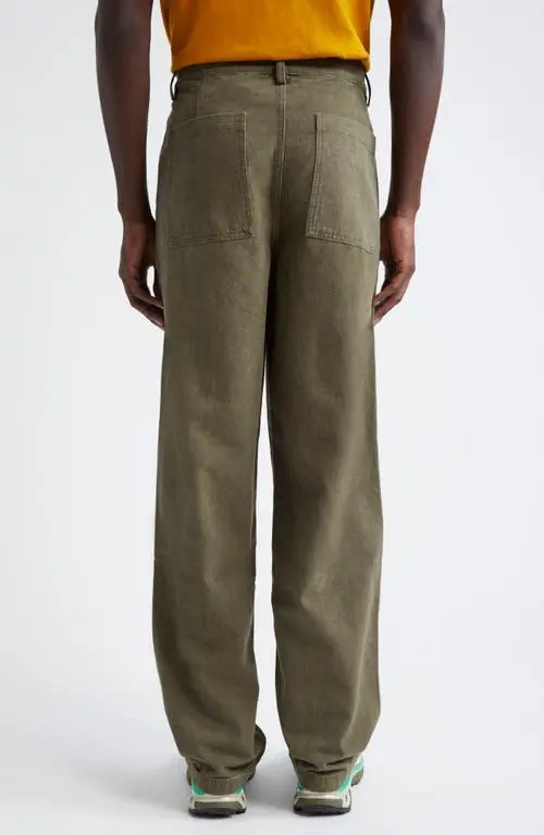 NOAH Double Pleat Cotton Pants - Dark Olive