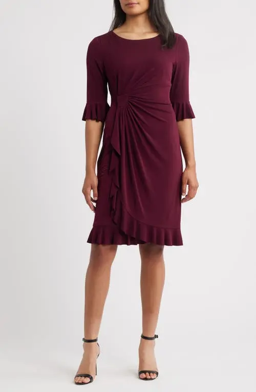 CONNECTED APPAREL Ruffle Pleat Midi Dress - Bordeaux