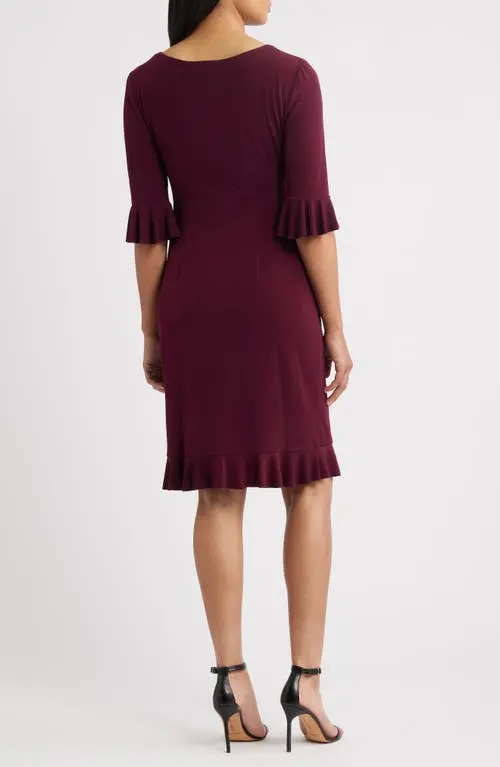 CONNECTED APPAREL Ruffle Pleat Midi Dress - Bordeaux