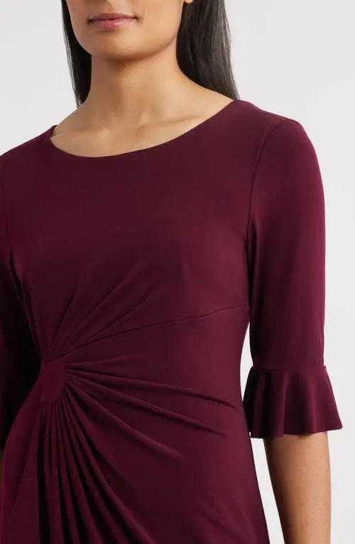 CONNECTED APPAREL Ruffle Pleat Midi Dress - Bordeaux