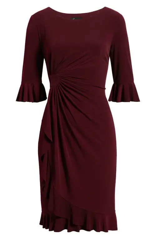 CONNECTED APPAREL Ruffle Pleat Midi Dress - Bordeaux