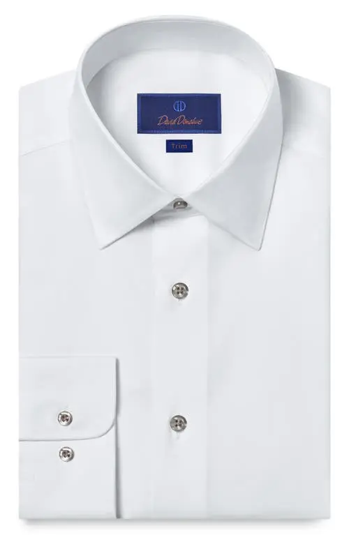 David Donahue Trim Fit Cotton Dress Shirt - White