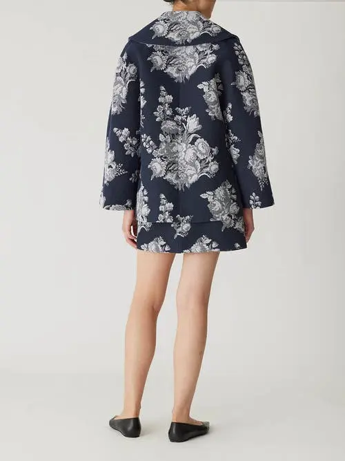 Rebecca Taylor Venice Toile Jacquard Oversized Pea Coat