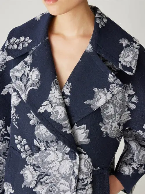 Rebecca Taylor Venice Toile Jacquard Oversized Pea Coat