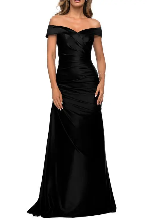 LABOMME Off-the-shoulder Satin Evening Gown - Black