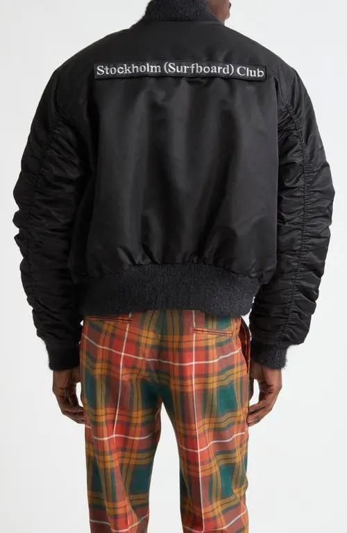 Stockholm Surfboard Club Nylon Bomber Jacket In Black - 64% Off