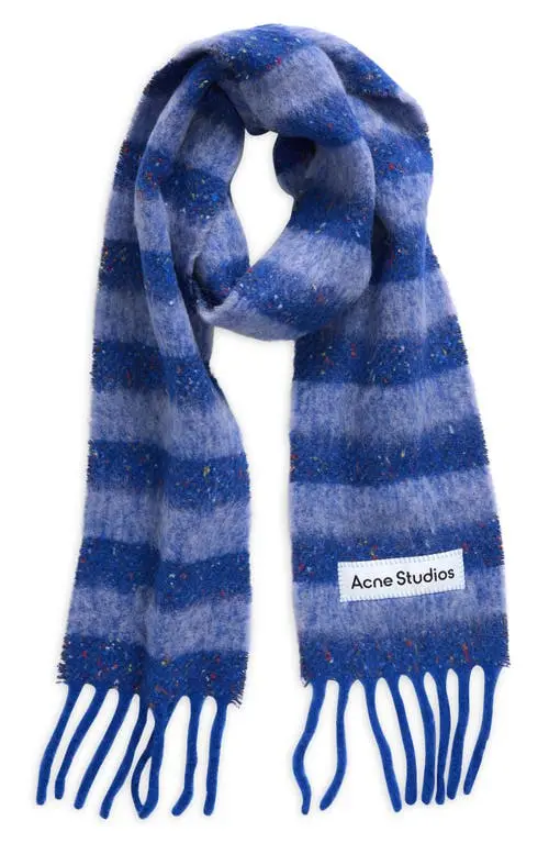 Acne Studios Stripe Alpaca Blend Fringe Scarf - Blue/ Aqua