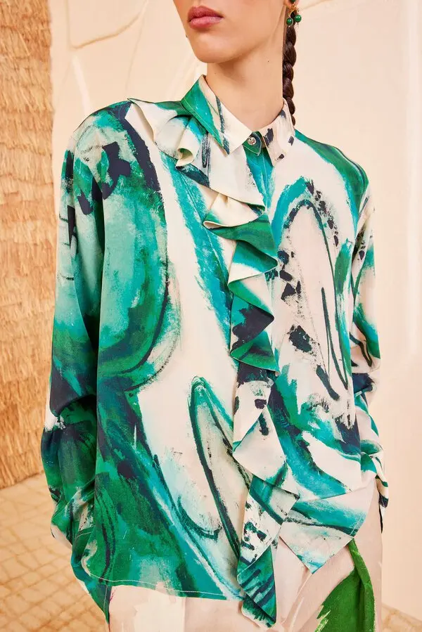 Ulla Johnson Study Printed Blouse - Portrait In Green
