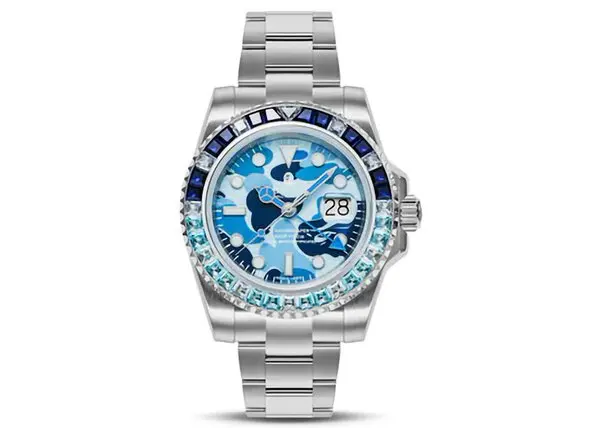 A BATHING APE Type 2 Abc Camo Crystal Stone Bapex Watch - Blue