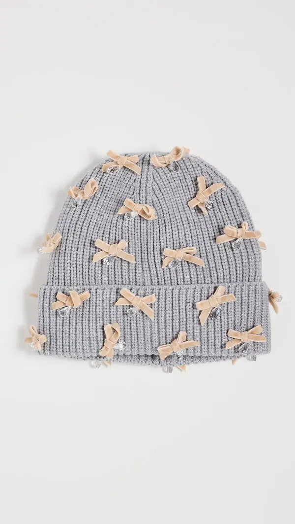 NWT Lele Sadoughi Bow Embellished Dangle Beaded Beanie in Dove Grey $175 MSRP Lele Sadoughi Bow-Embellished Beanie In Dove Grey - 60% Off  main image 2