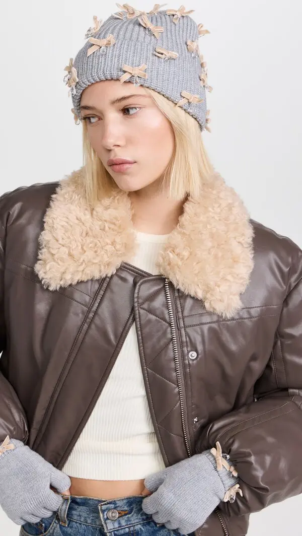 Lele Sadoughi Bow-Embellished Beanie In Dove Grey - 60% Off 